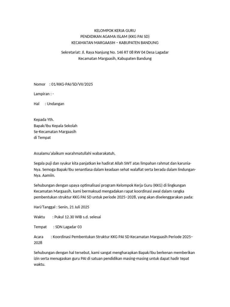 Surat Undangan KKG 2025 | PDF