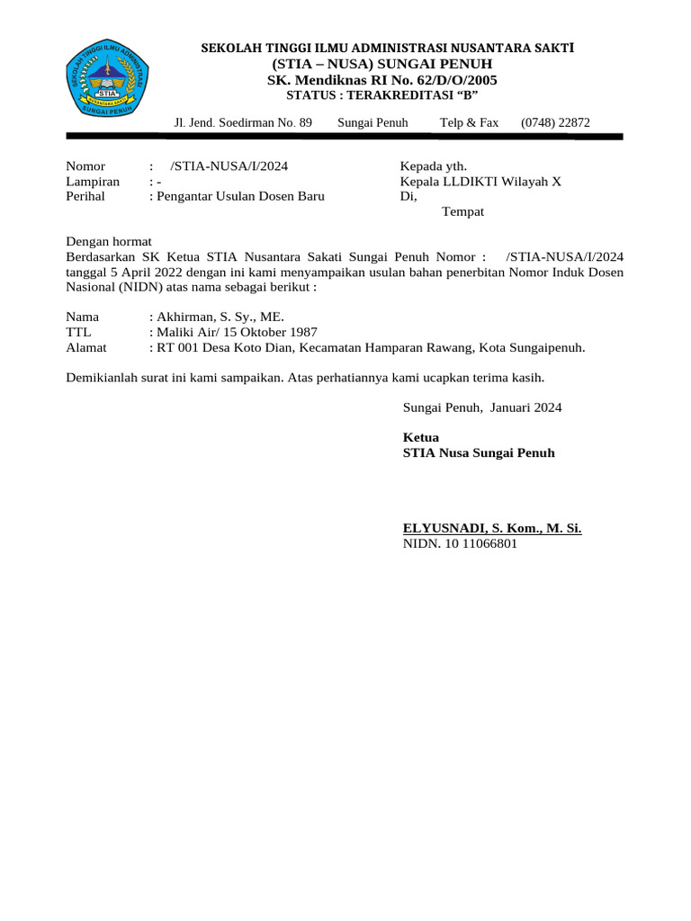 Pengantar Usulan Dosen Baru | PDF