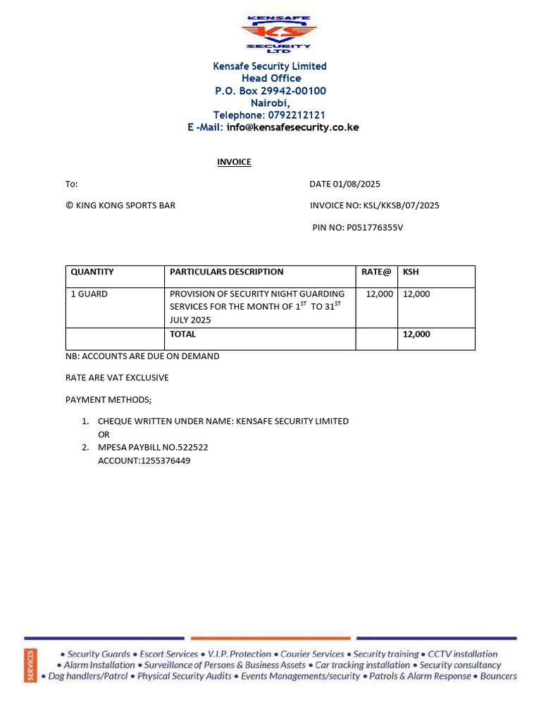 King Kong Invoice June 2025 24 | PDF