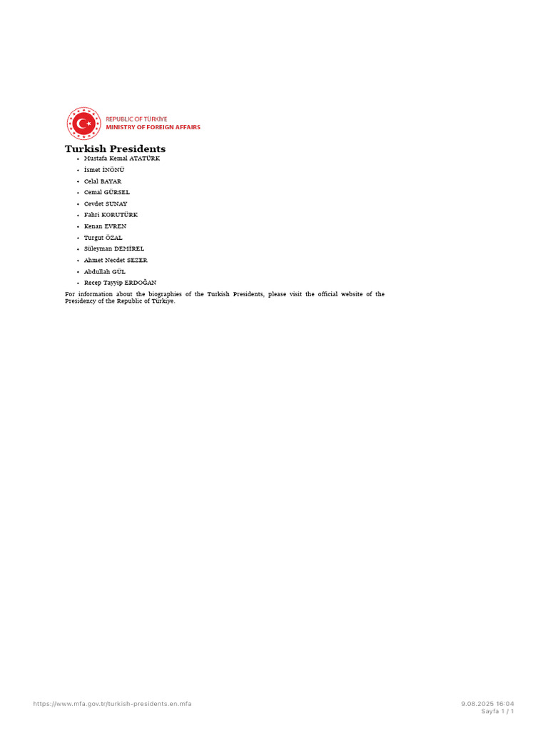 List of Turkish Presidents | PDF