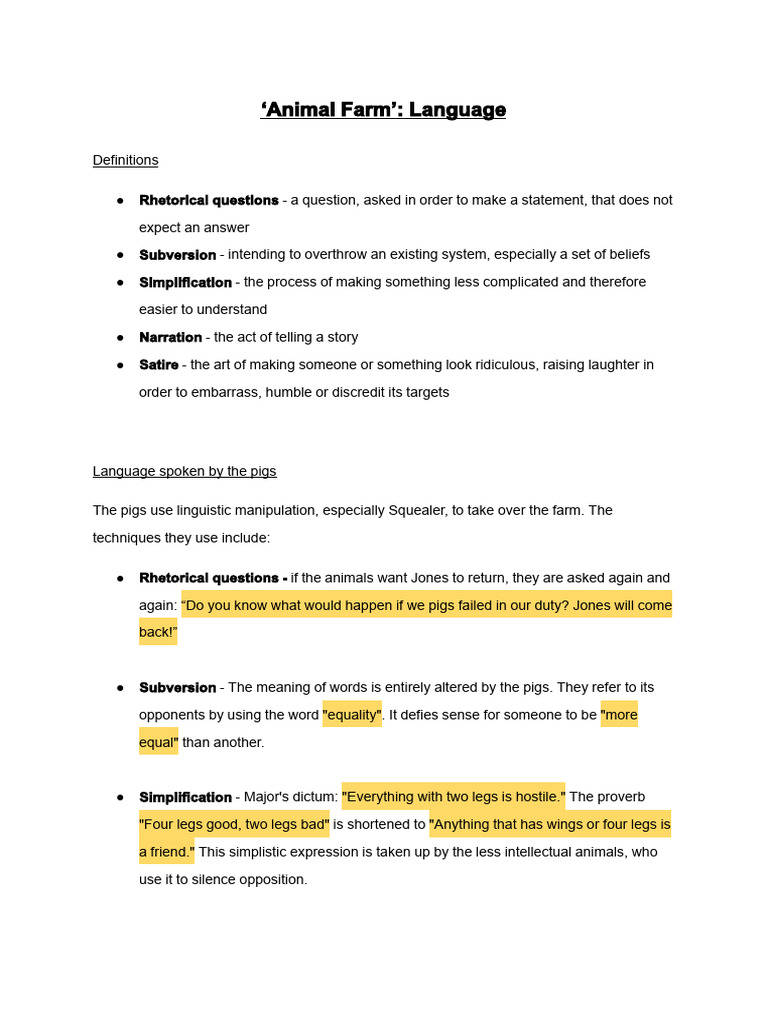 Language Techniques in Animal Farm | PDF | Human Communication