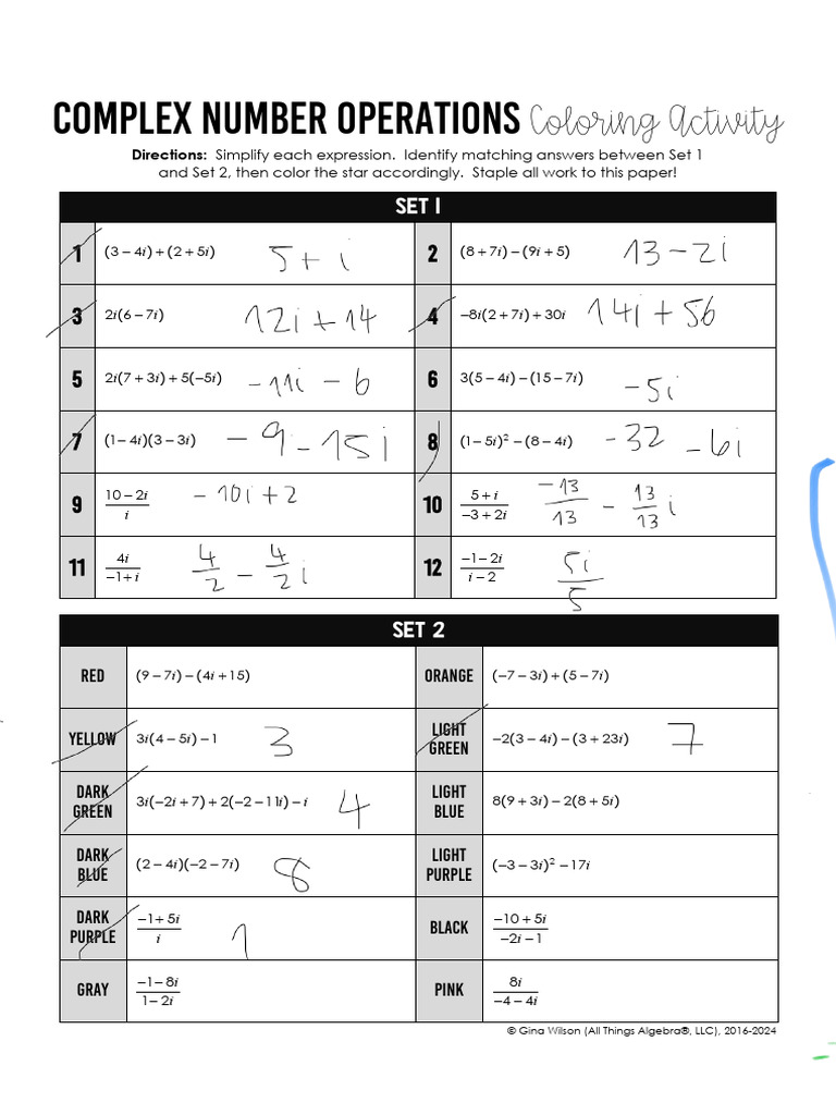 Complex Number Coloring Activity | PDF | Visual Perception | Image ...