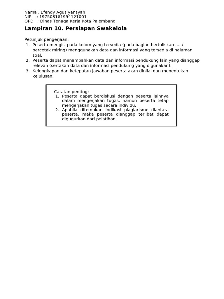 Permintaan Pelaksana Swakelola Stunting | PDF