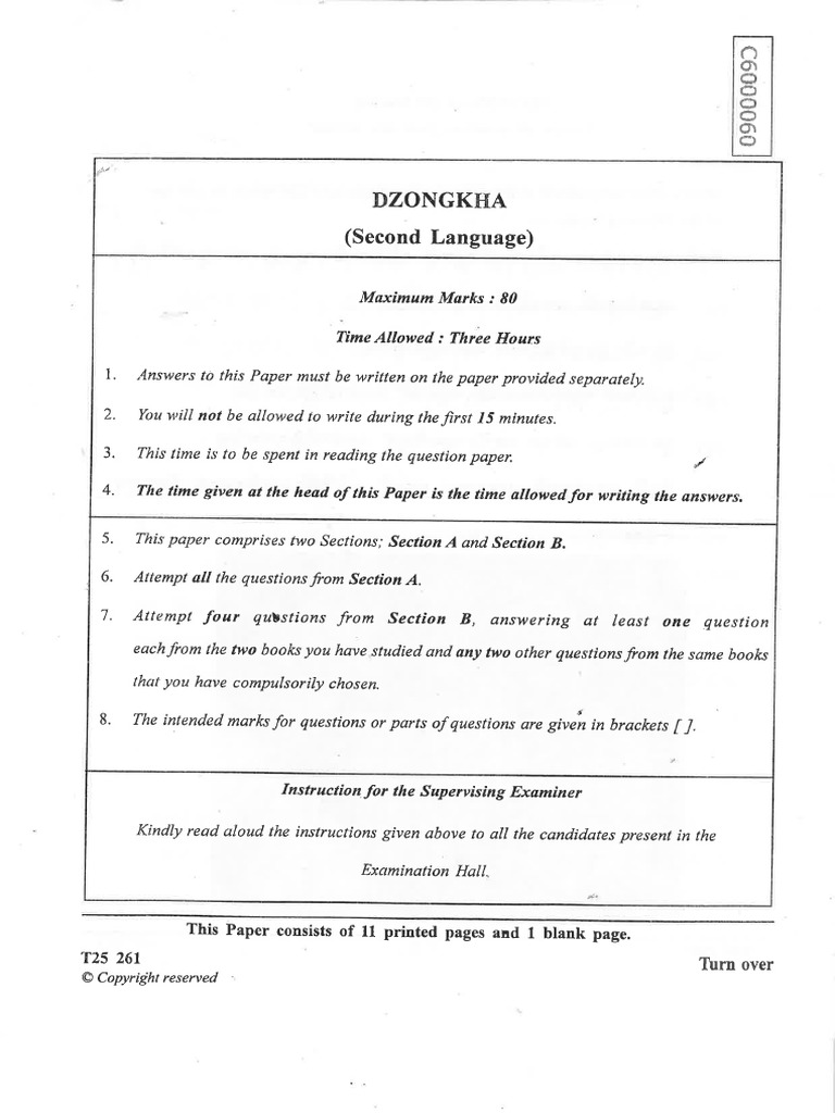 Icse 2025 - 261 Dzo - QP | PDF