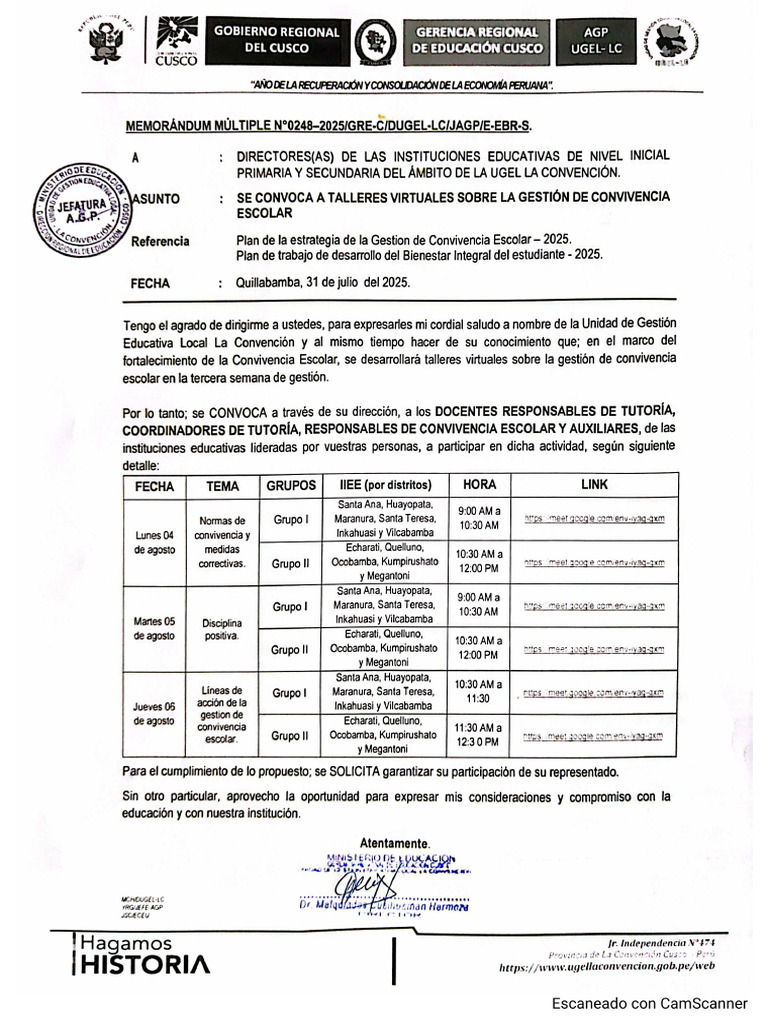 Memorándum Múltiple N°0248-2025-Ugel LC | PDF