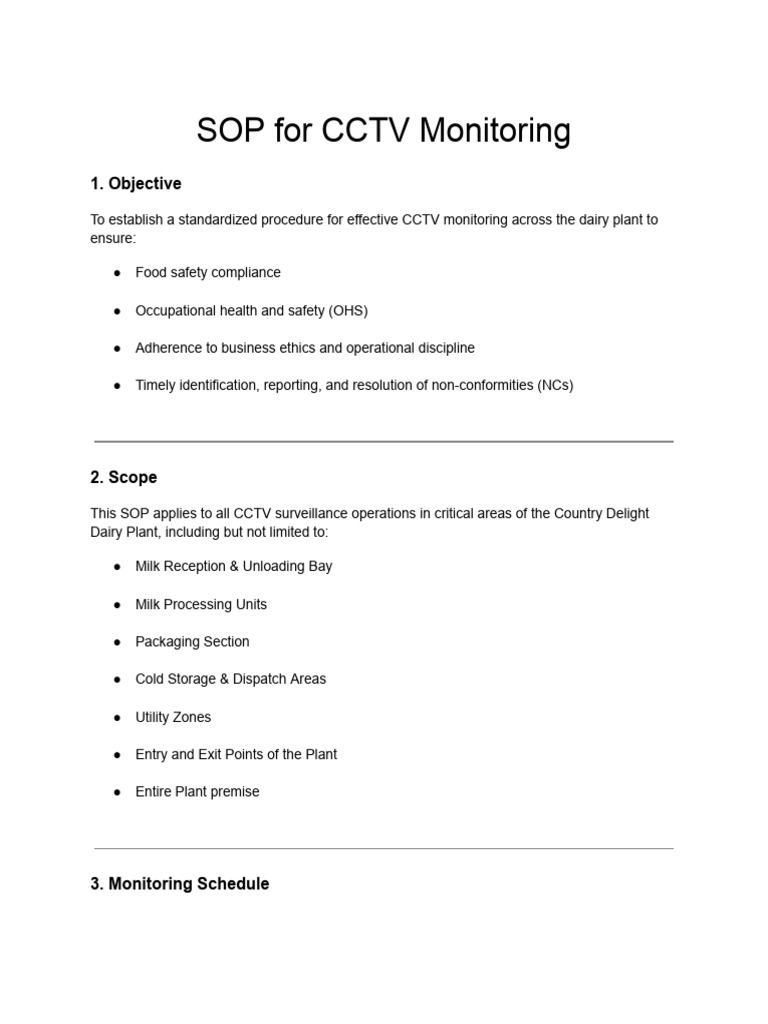 SOP For CCTV Monitoring | PDF | Closed Circuit Television | Safety