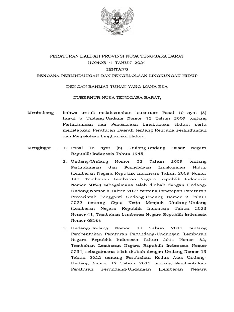 Perda No. 4 Tahun 2024 - Rencana Perlindungan Dan Pengelolaan Hutan - 0 | PDF