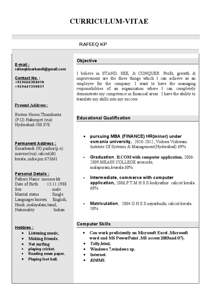 Rafeeq KP Resume | PDF | Kerala | Business