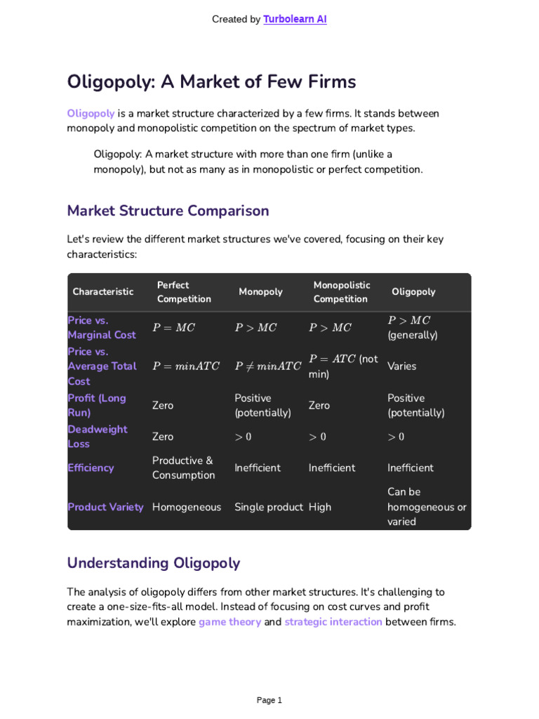 Understanding Oligopoly Market Structure | PDF | Monopoly | Profit ...