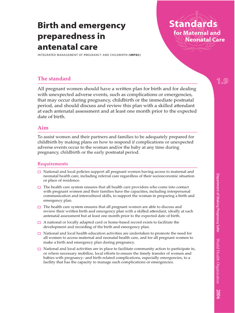 Birth and Emergency Preparedness Standards | PDF | Childbirth ...