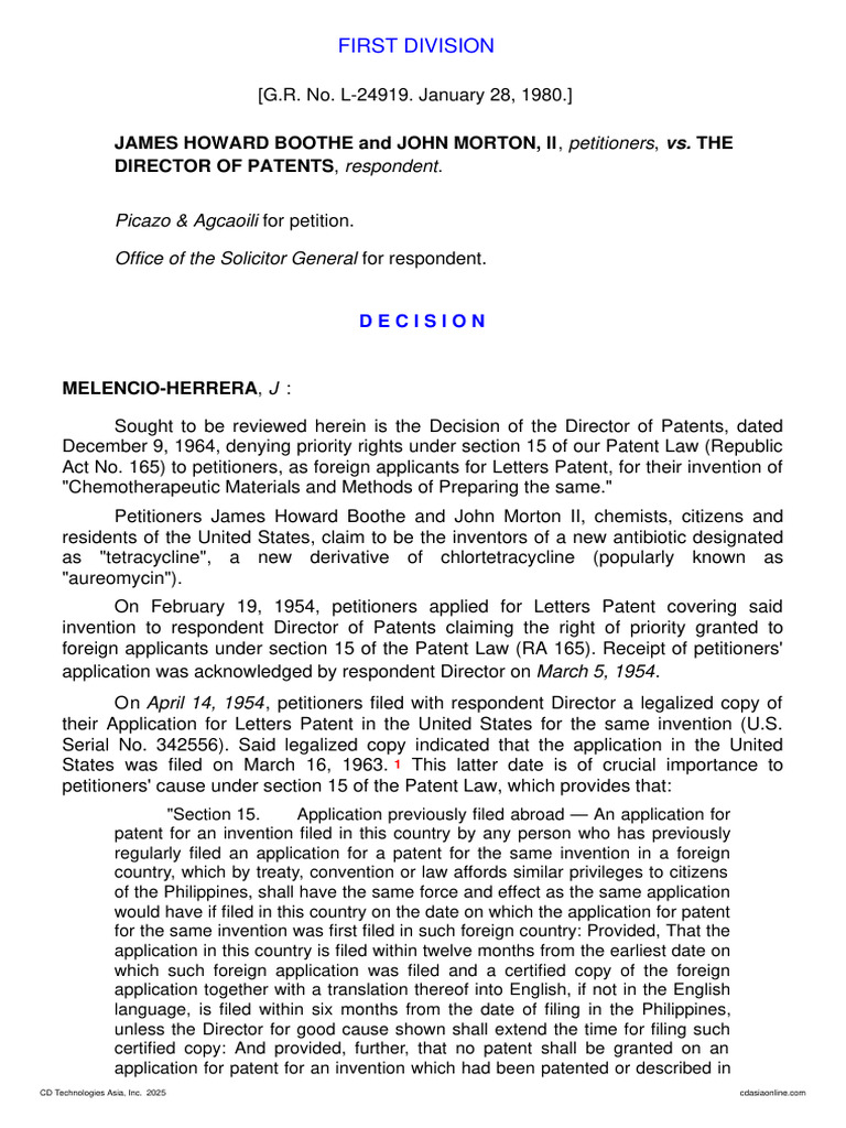 Boothe v. Director of Patents | PDF | Glossary Of Patent Law Terms | Patent