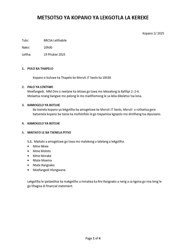 Kopano Ya Lekgotla La Kereke 2 - 2025 19 July 2025 | PDF
