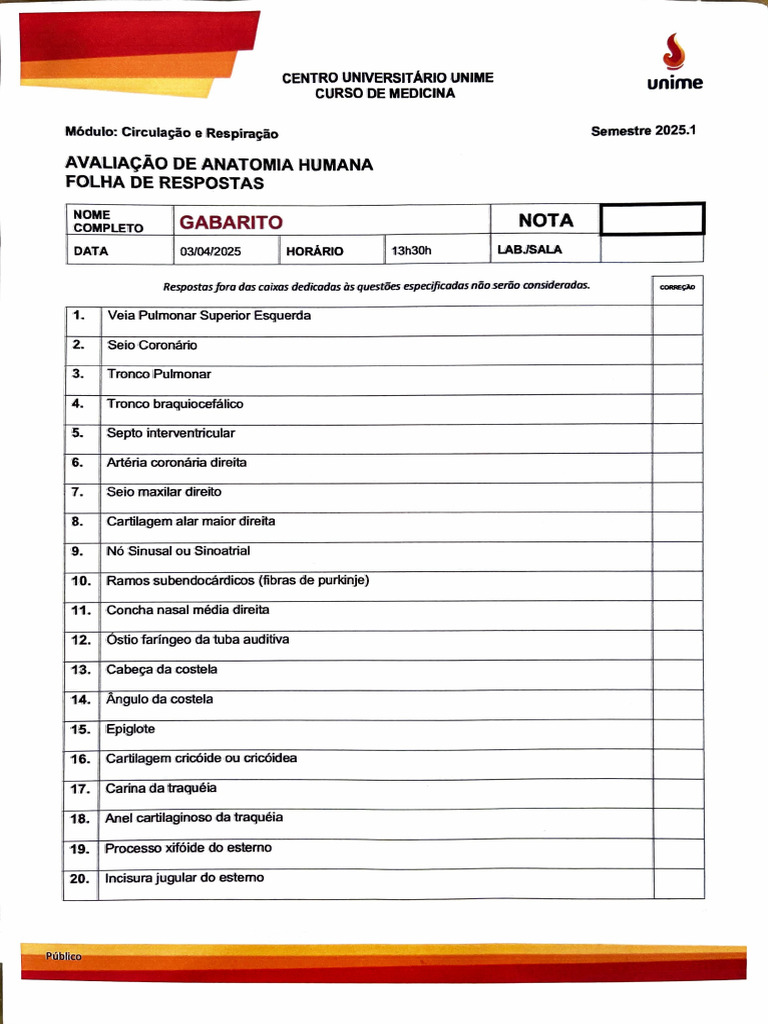 Gabarito LMF Padrão A 2025.1 | PDF