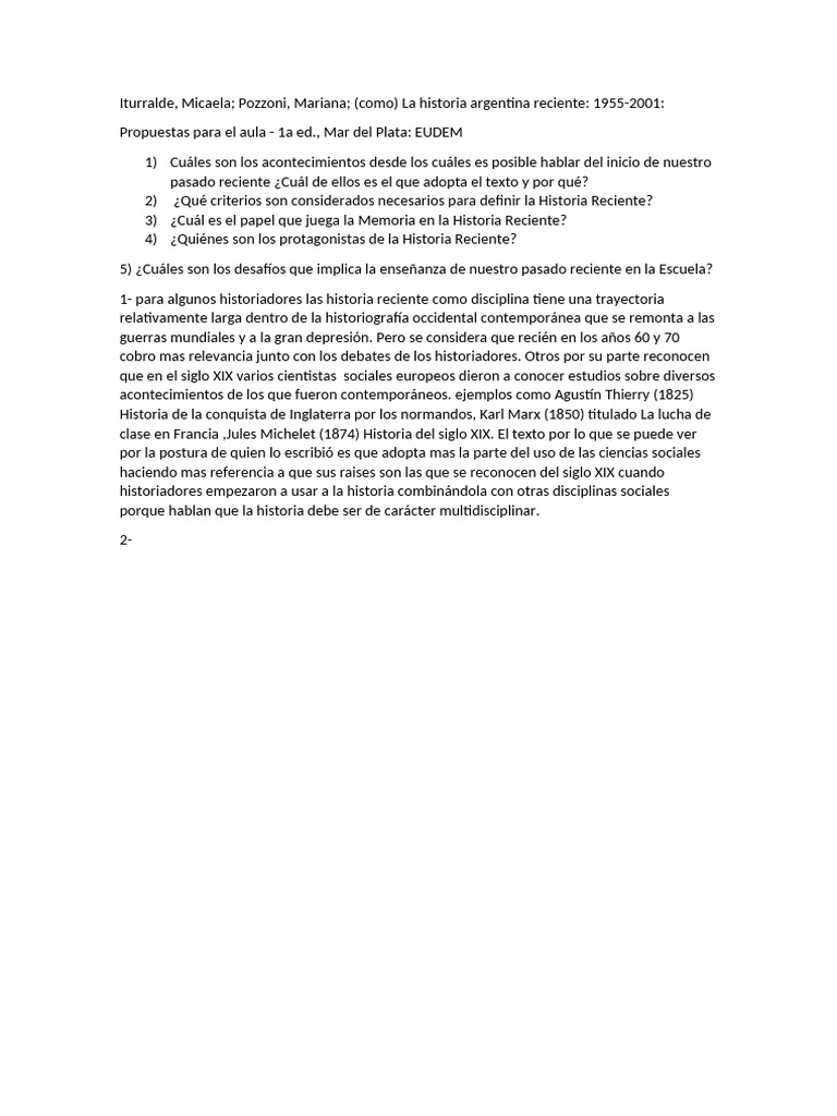 Historia reciente de Argentina: Enseñanza y Memoria | PDF