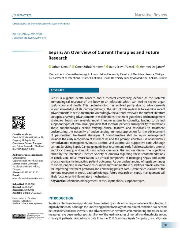 Sepsis- An Overview of Current Therapies and Future Research | PDF ...