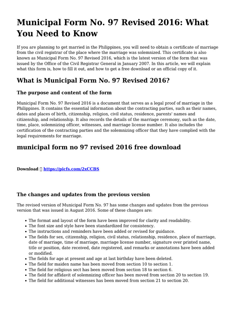 Municipal Form No. 97 Marriage Guide | PDF | Identity Document | Social ...