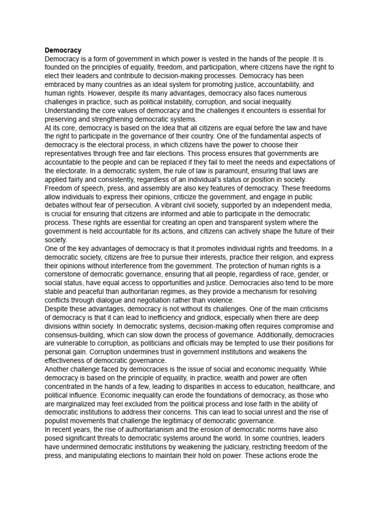 Understanding Democracy's Core Values | PDF | Democracy | Political ...