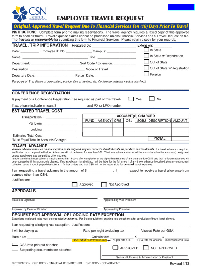 Employee Travel Request Form | PDF | Per Diem | Taxation