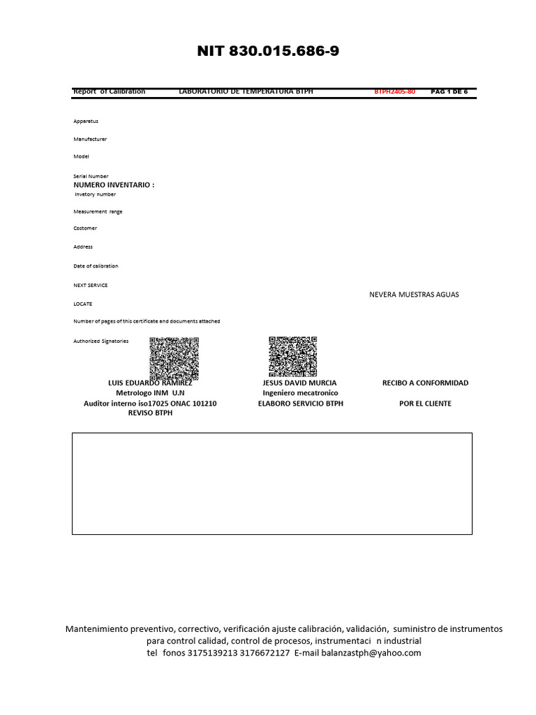 Eq-0022 Nevera Muestras Aguas Btph2405-80 | PDF | Calibración | Metrología