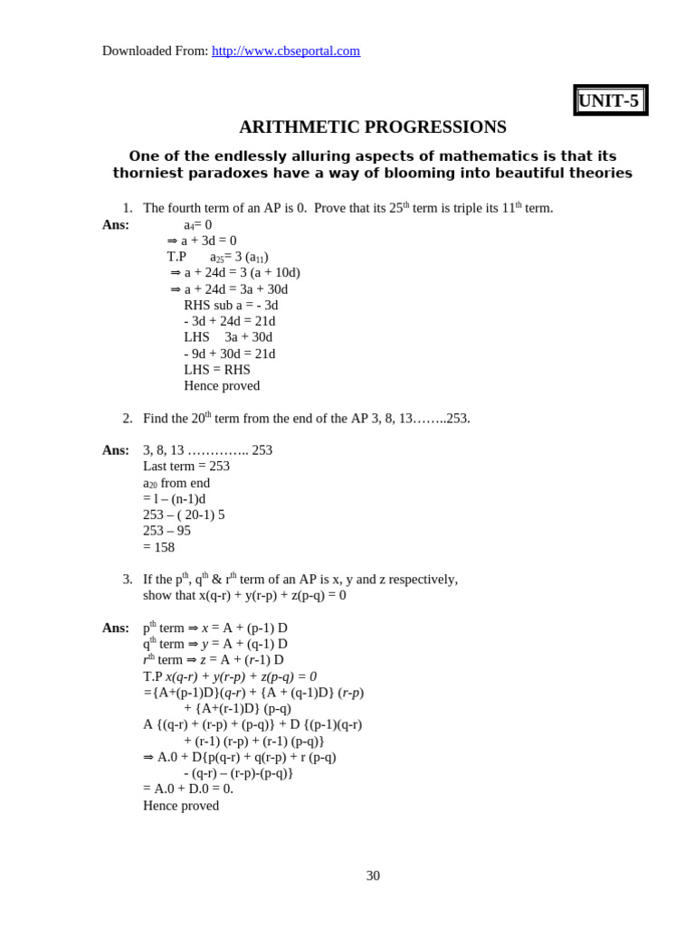 Class 10 Arithmetic Progressions Guide | PDF | Arithmetic | Number Theory
