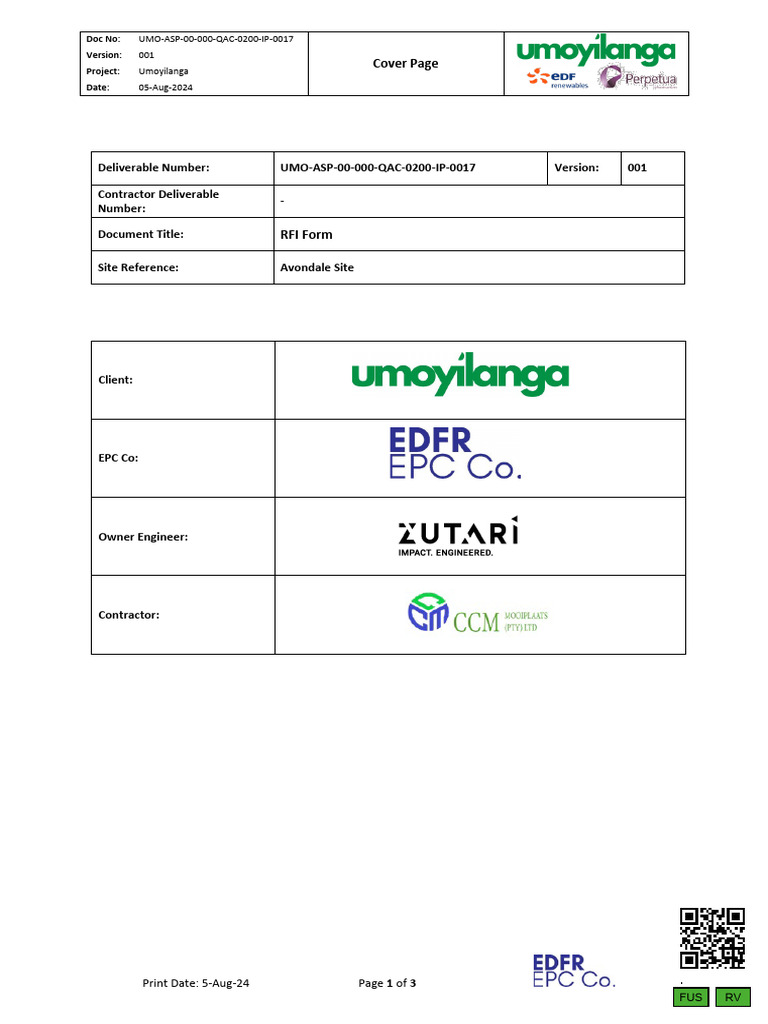 Umo-Asp-00-000-Qac-0200-Ip-0017 - 001-Rfi Form | PDF | Consent