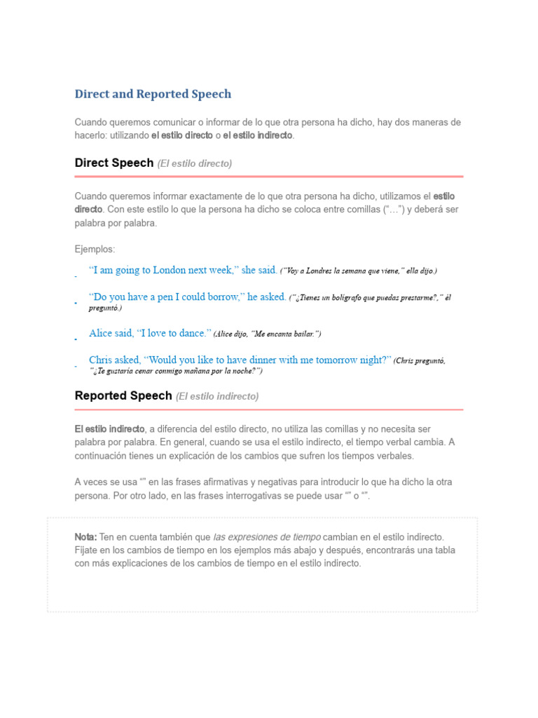 Direct and Reported Speech.docx | PDF | Semantics | Language Mechanics