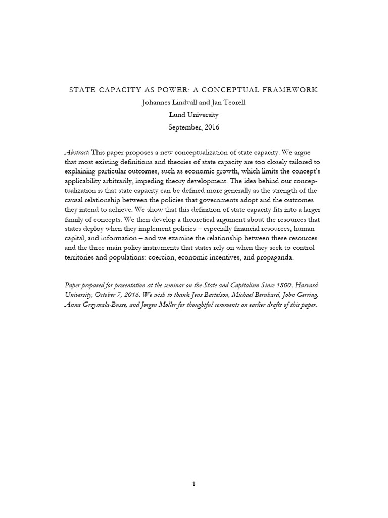 State Capacity as Power September 2016 | PDF | State (Polity) | Causality