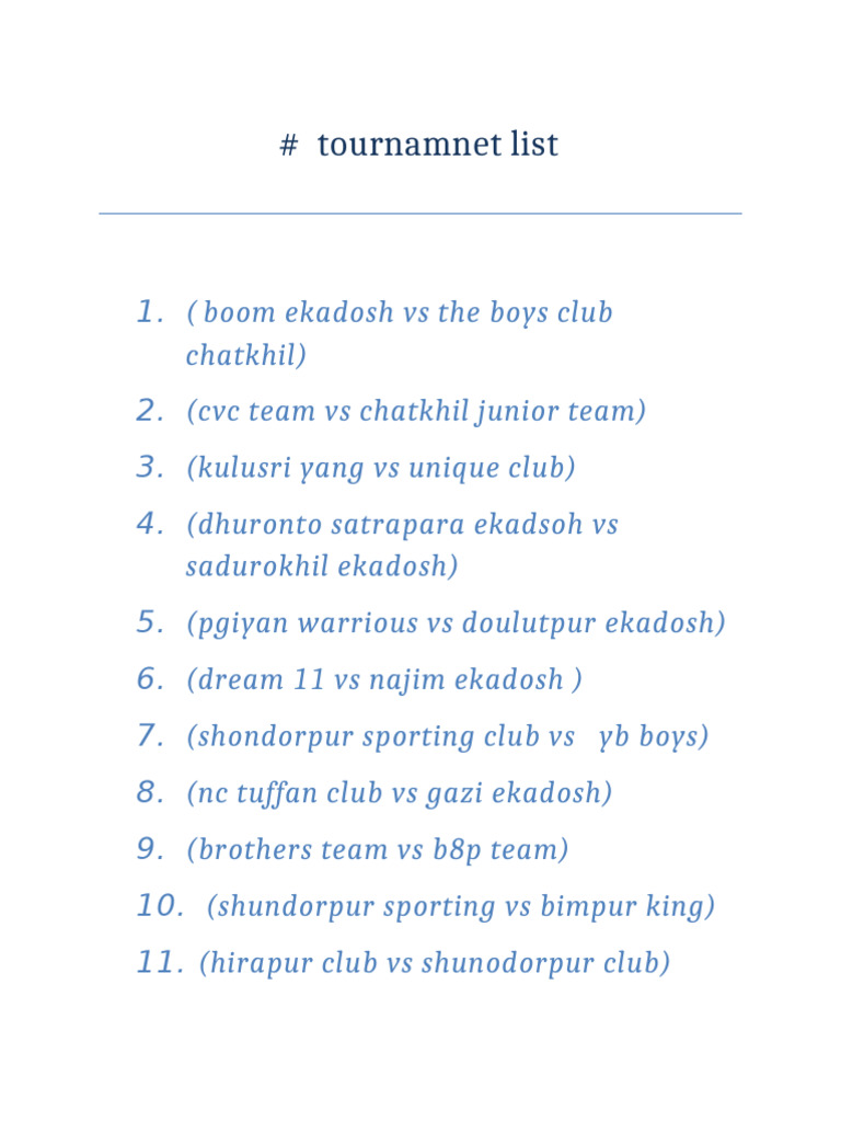 Tournamnet List | PDF