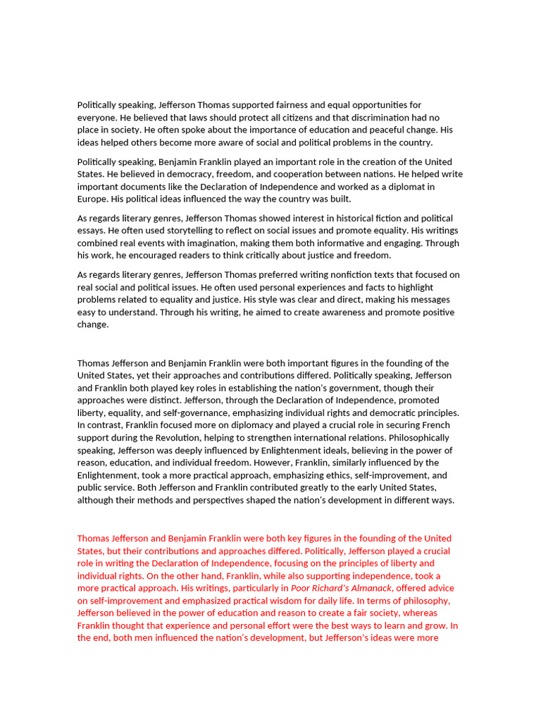 Contrast Jeferson y Franklin | PDF | Thomas Jefferson | United States ...