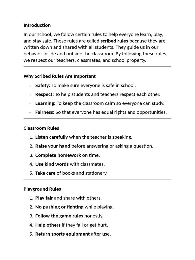 Scribed Rules For School | PDF