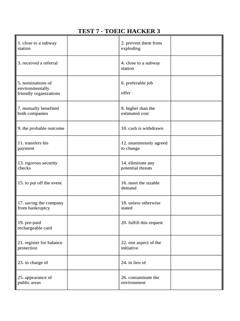 Day 27 - Vocabulary Check - RC Hacker 3 - Test 7 | PDF