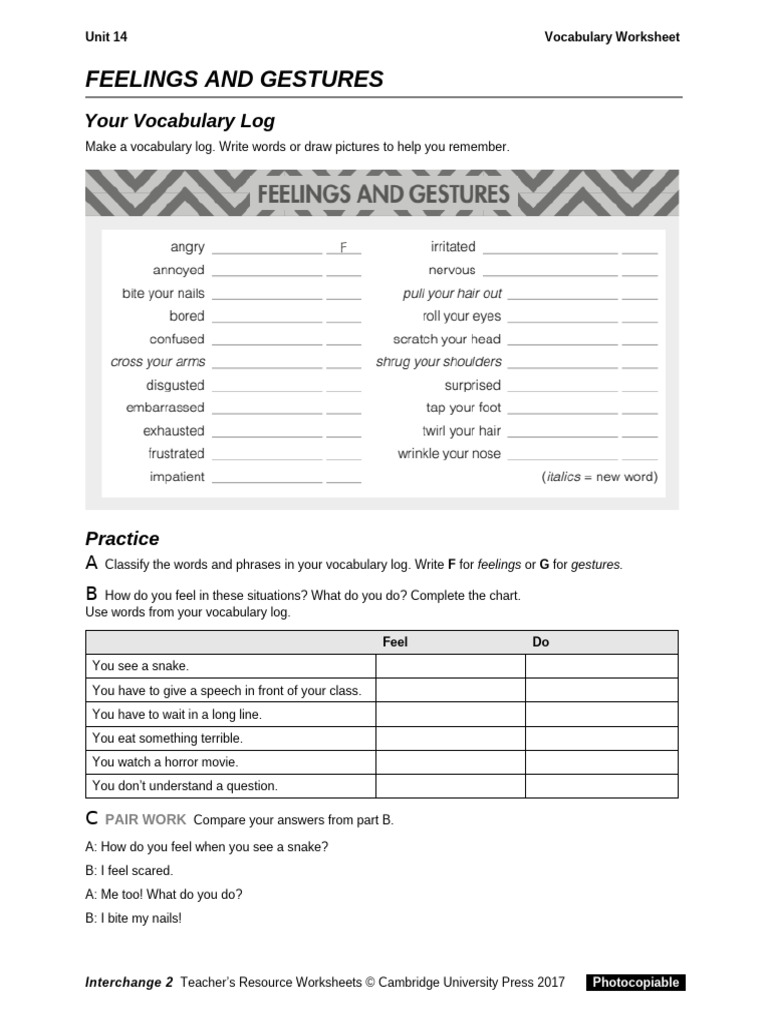 Interchange5thEd Level2 Unit14 Vocabulary Worksheet | PDF