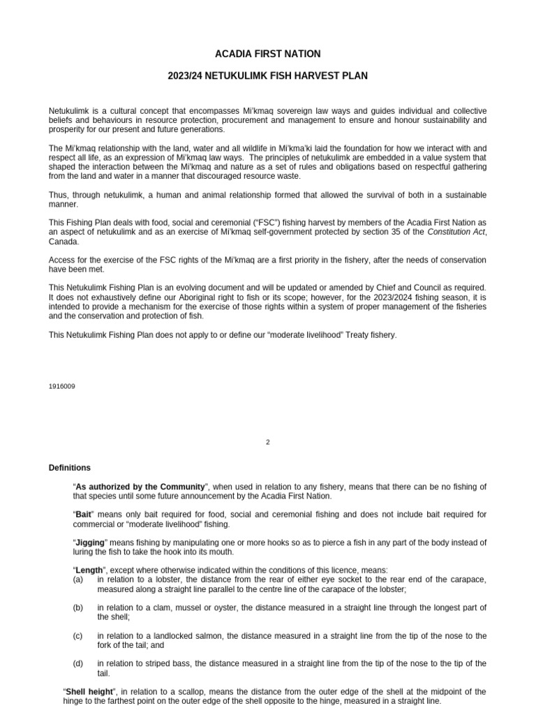 Acadia First Nation 2023/24 Fishing Plan | PDF | Angling | Tuna