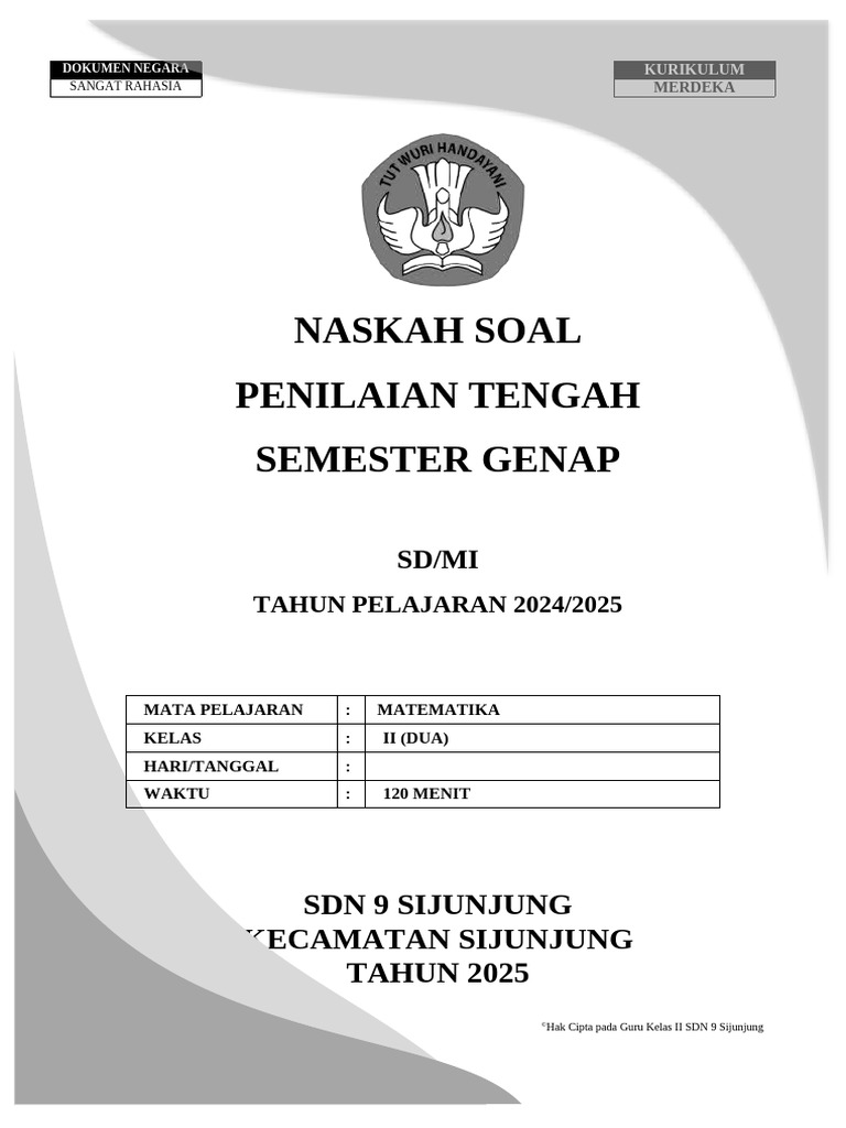 Lembar Soal MTK Kls 2 | PDF