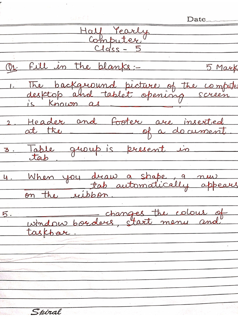 Class 5 Half Yearly Computer | PDF