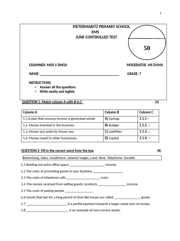 Ems June 2025 - Examination and Memo Grade 7 | PDF | Equity (Finance ...
