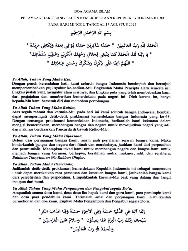 Doa Hut Ri Ke 80 | PDF