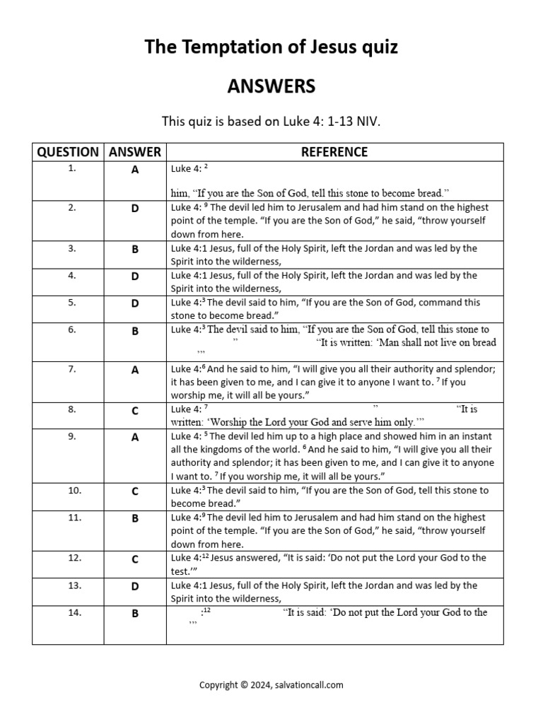 Luke 4:1-13 Quiz and Answers | PDF | Jesus