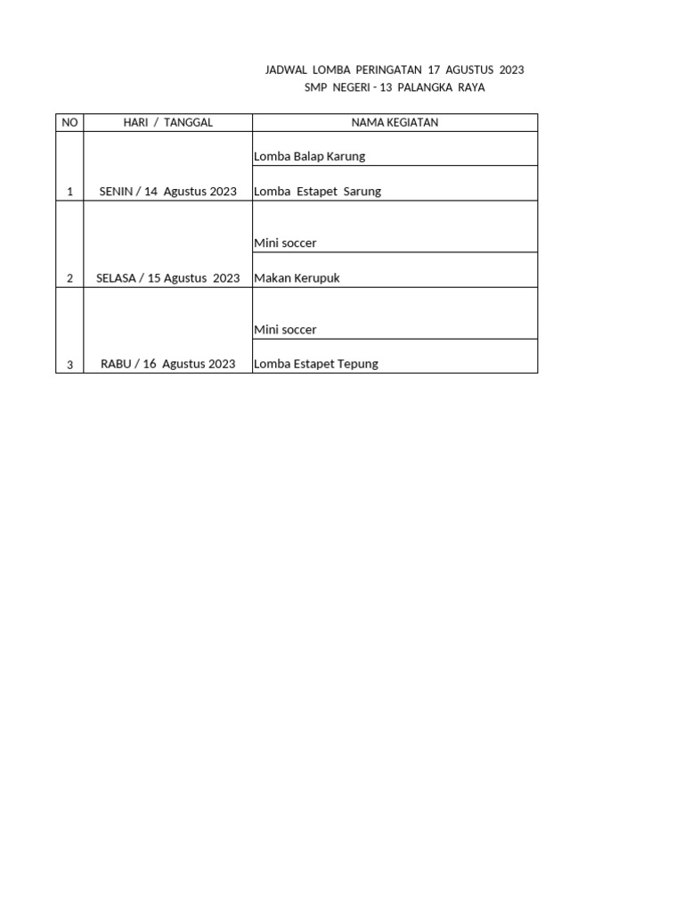 Jadwal Lomba 17 Agustus | PDF