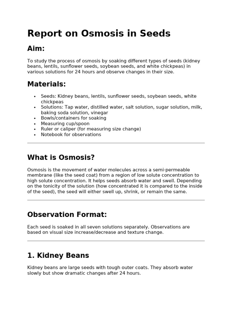 Osmosis Effects on Seed Types | PDF | Osmosis