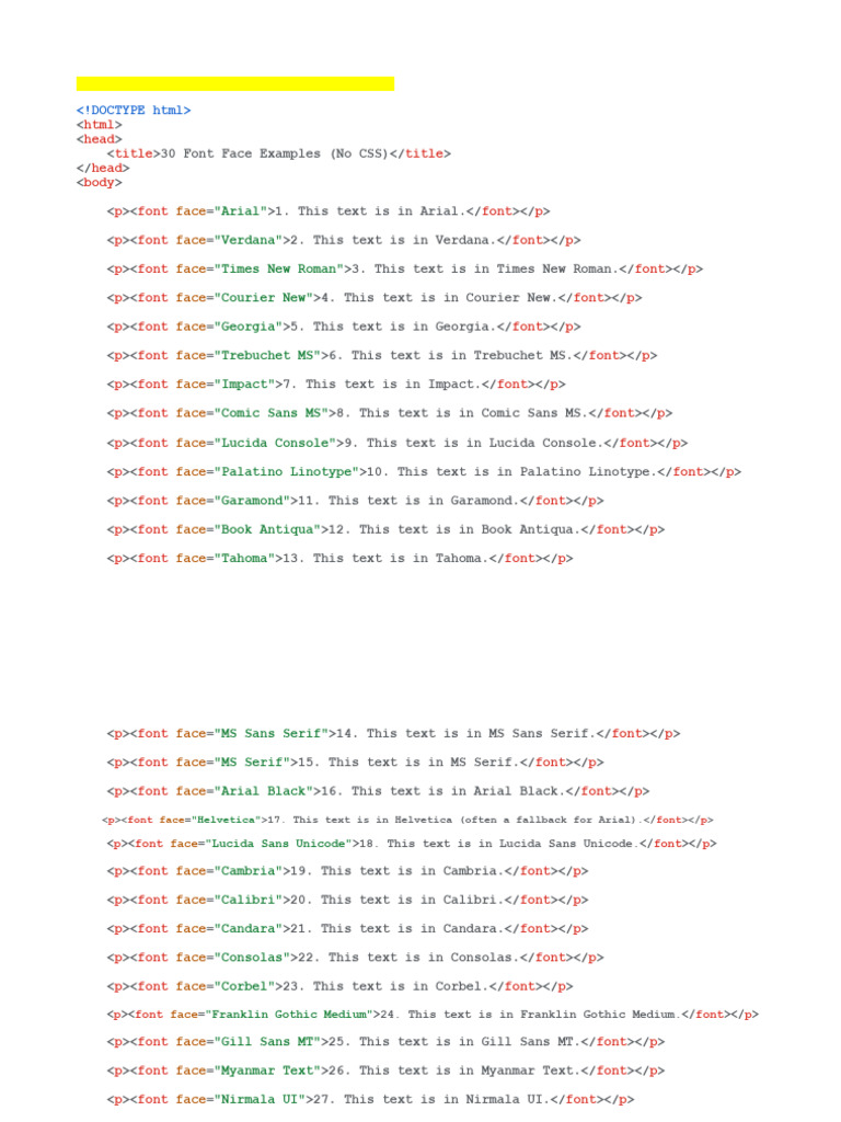 30 Examples of Setting Font Faces in HTML | PDF