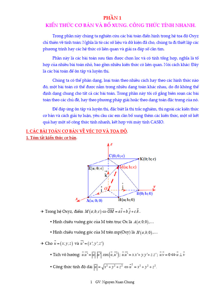 Cac Bai Toan Chon Loc Trong He Toa Do Oxyz Phan 1 Nguyen Xuan Chung | PDF