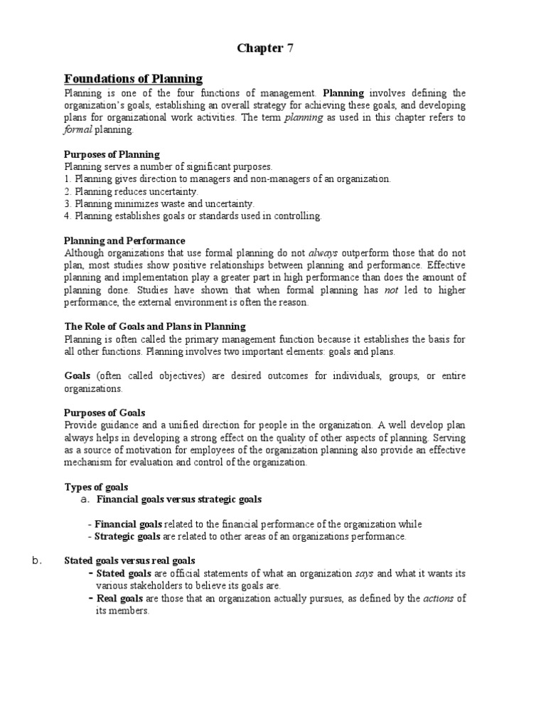 Chapter 7 Foundations of Planning | PDF | Goal | Goal Setting