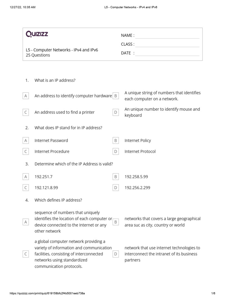 L5 - Computer Networks - IPv4 and IPv6 | PDF | I Pv6 | Ip Address