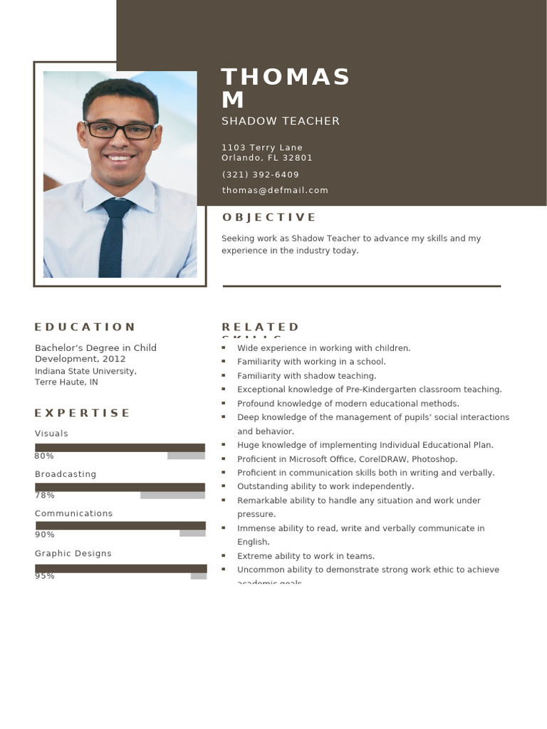 Shadow Teacher Resume A4 | PDF | Teachers | Communication
