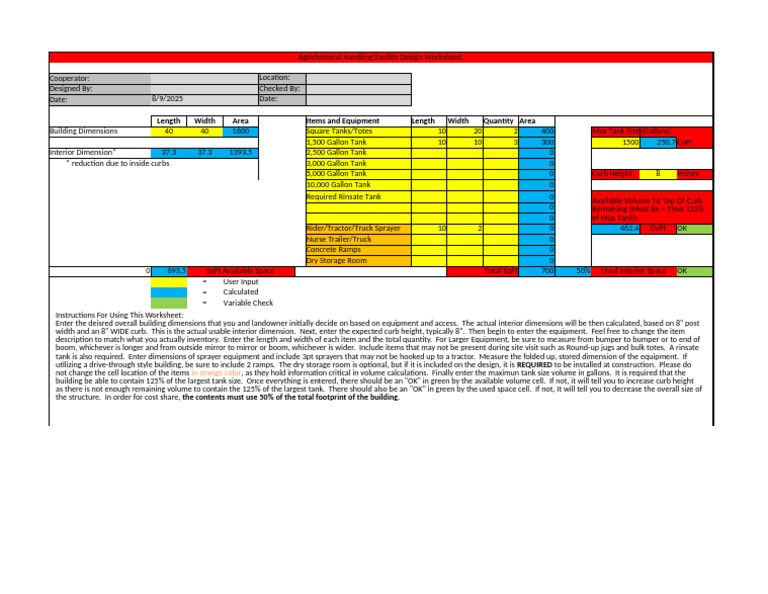 Agrichemical Facility Design Worksheet | PDF | Length | Volume