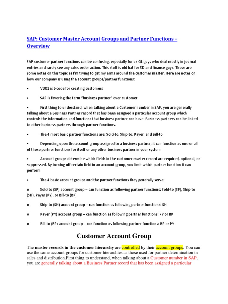 Understanding SAP Customer Account Groups, Partner Functions, and ...