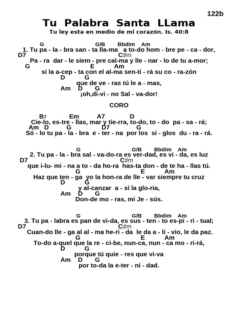 Letra de "Tu Palabra Santa Llama" | PDF
