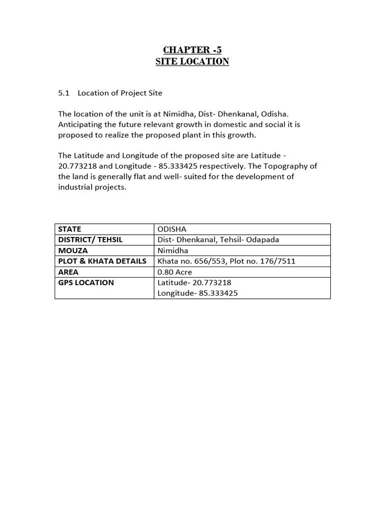 Project Site Location in Dhenkanal, Odisha | PDF