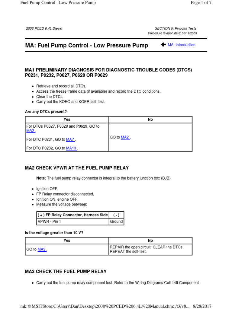 2008 64 PCED - Pinpoint Test MA - Fuel Pump Control - Low Pressure Pump ...